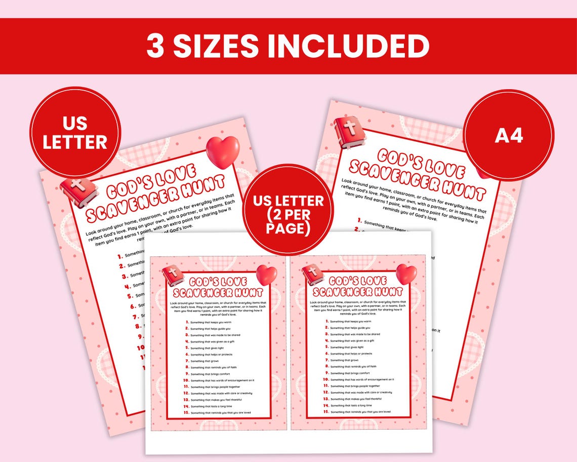 Gods Love Scavenger Hunt, Printable Valentine's Day Game for Sunday ...