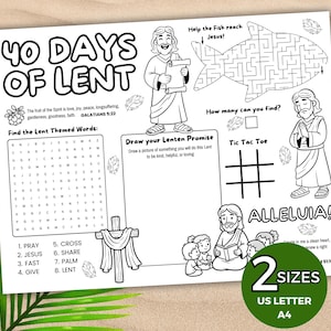 40 Days of Lent Activity Placemat, Lent Sunday School Activities ...
