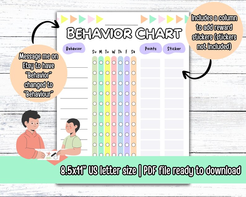 Kids Behavior Chart Printable, Home Behavior Chart, Kids Reward Chart ...