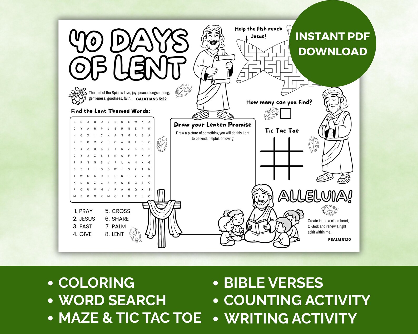 40 Days of Lent Activity Placemat, Lent Sunday School Activities ...
