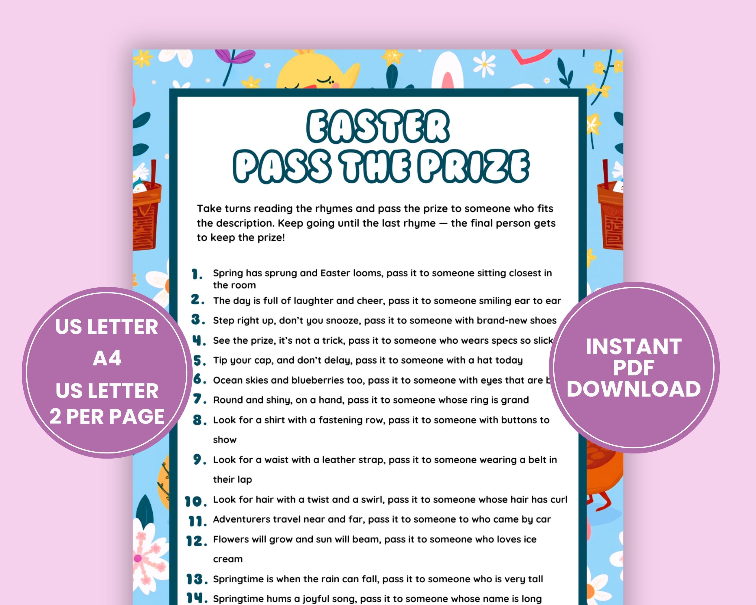 Easter Pass the Prize Game, Printable Easter Pass the Gift Game, Easter ...
