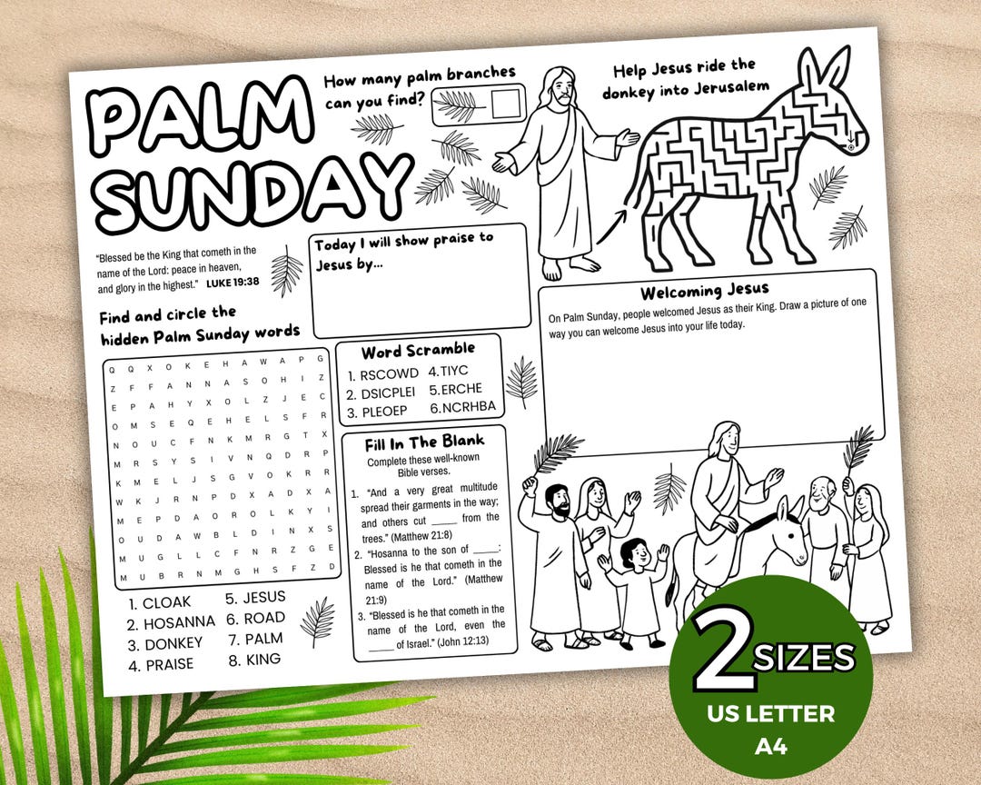Palm Sunday Activity Placemat, Palm Sunday Sunday School Craft, Holy ...