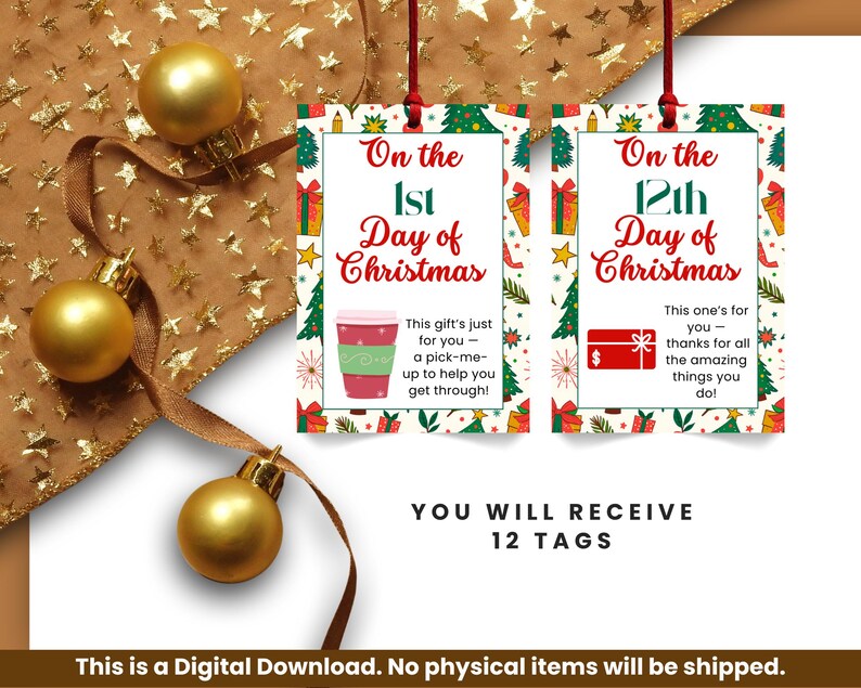 Editable 12 Days of Christmas Gift Tags for Teachers, Printable 12 Days ...