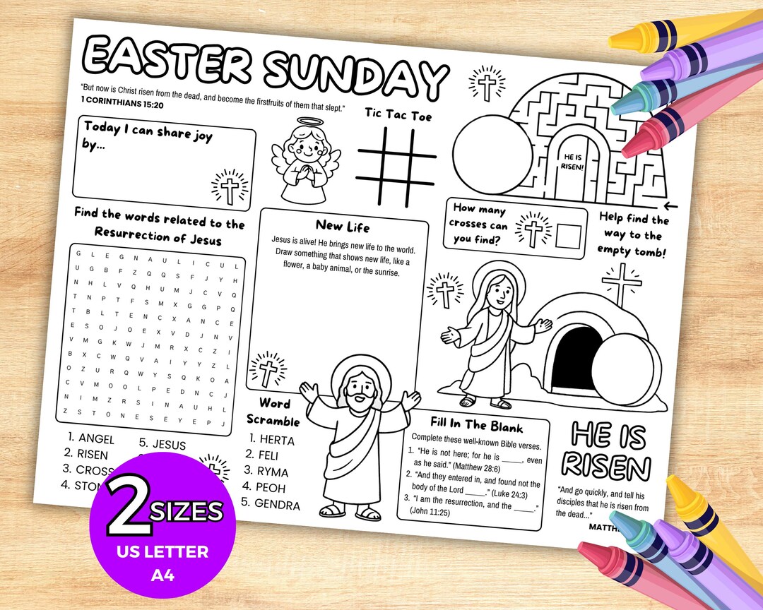 Easter Activity Placemat, He is Risen Sunday School Activities ...