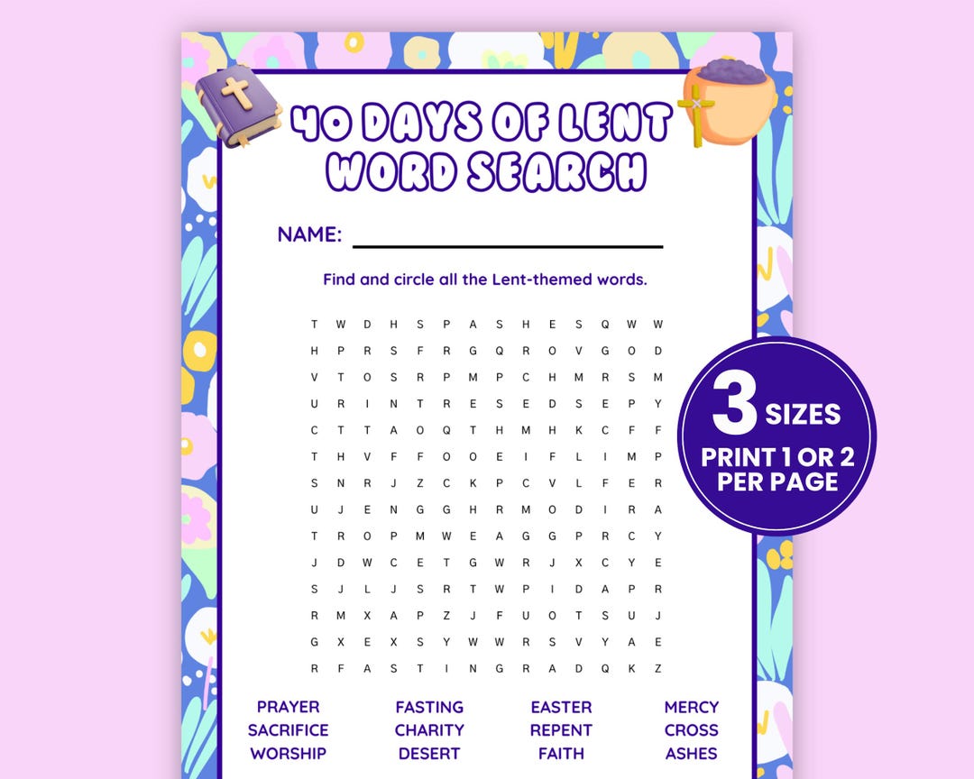 40 Days of Lent Word Search, Printable Lent Sunday School Activities ...
