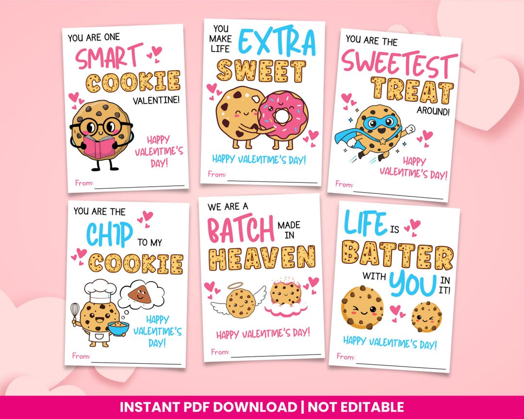 Cookie Valentine Cards, Printable Cookie Valentine Tags for Kids ...