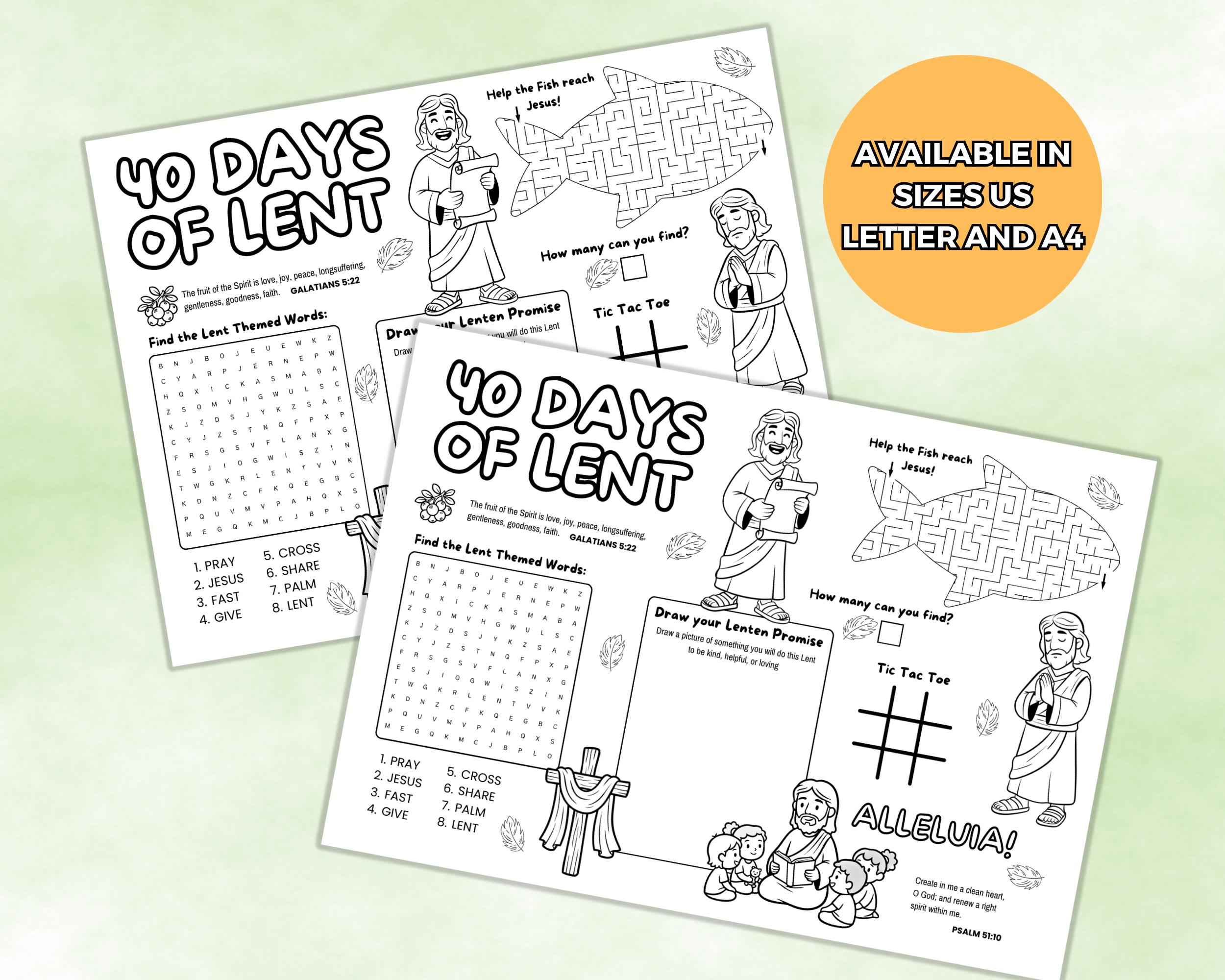 40 Days of Lent Activity Placemat, Lent Sunday School Activities ...