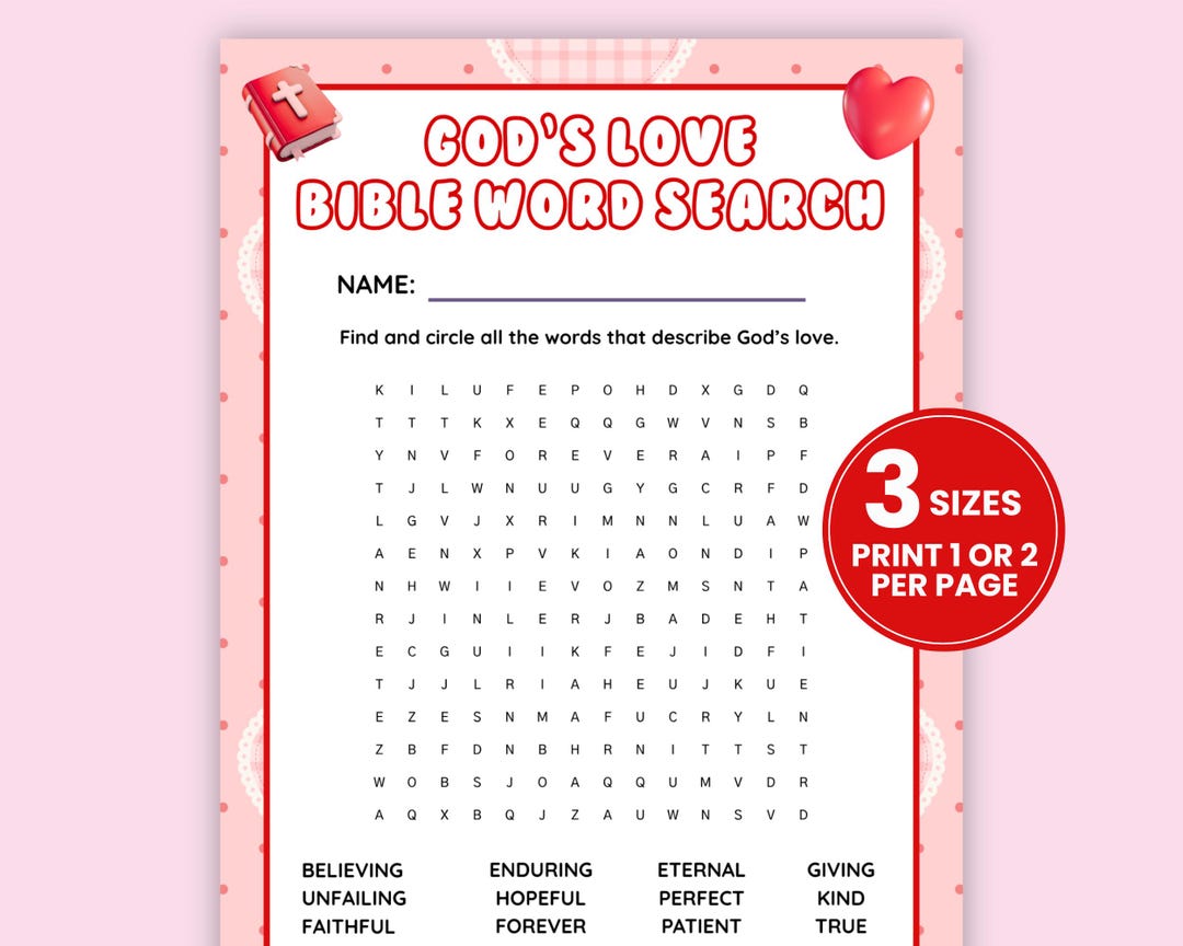 Gods Love Bible Word Search, Printable Bible Games, Christian ...