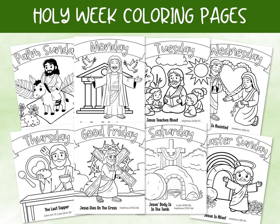Holy Week Countdown Coloring Pages, Holy Week Printable for Kids, Palm ...