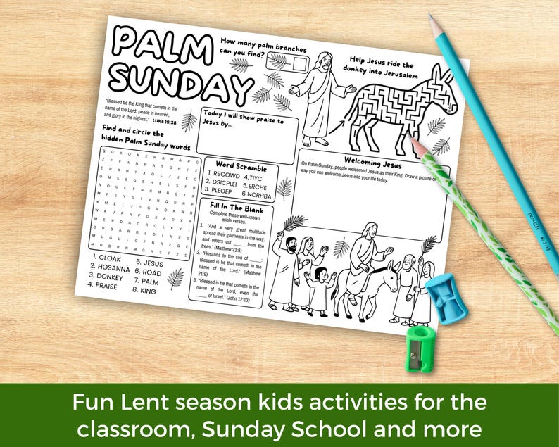 Palm Sunday Activity Placemat, Palm Sunday Sunday School Craft, Holy ...