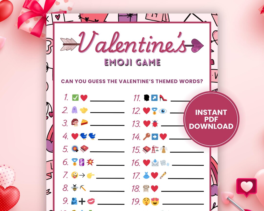 Valentine Emoji Game, Printable Valentines Emoji Guessing Game ...