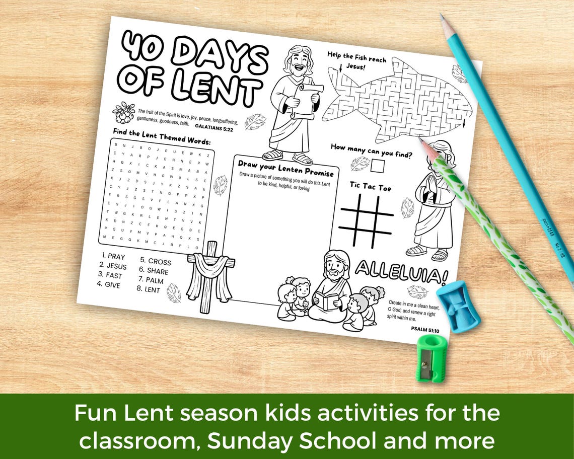 40 Days of Lent Activity Placemat, Lent Sunday School Activities ...