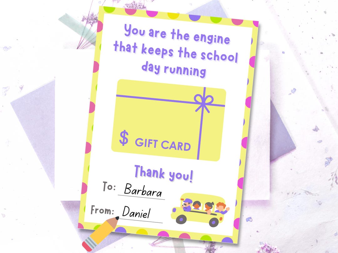 Bus Driver Gift Card Holder, Printable Gift for School Bus Driver ...