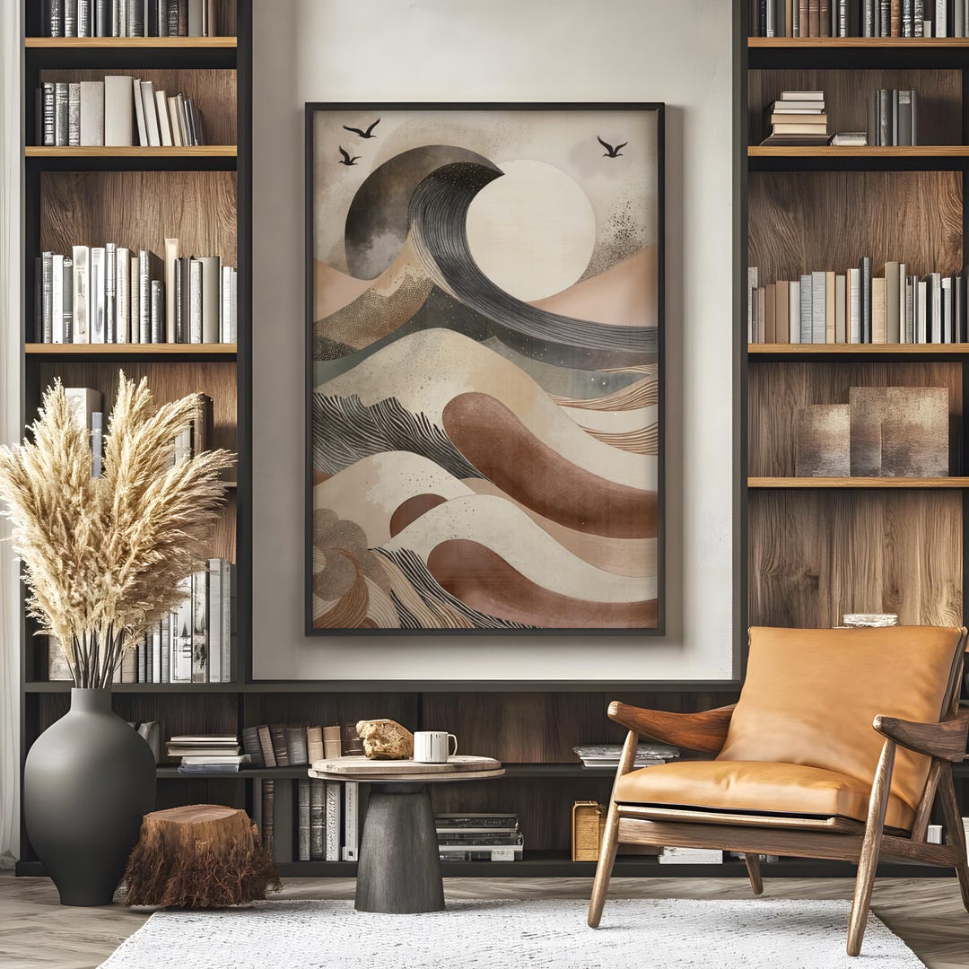 Wabi Sabi Textured Effect Wall Art, Framed Japanese Waves Beige Brown ...