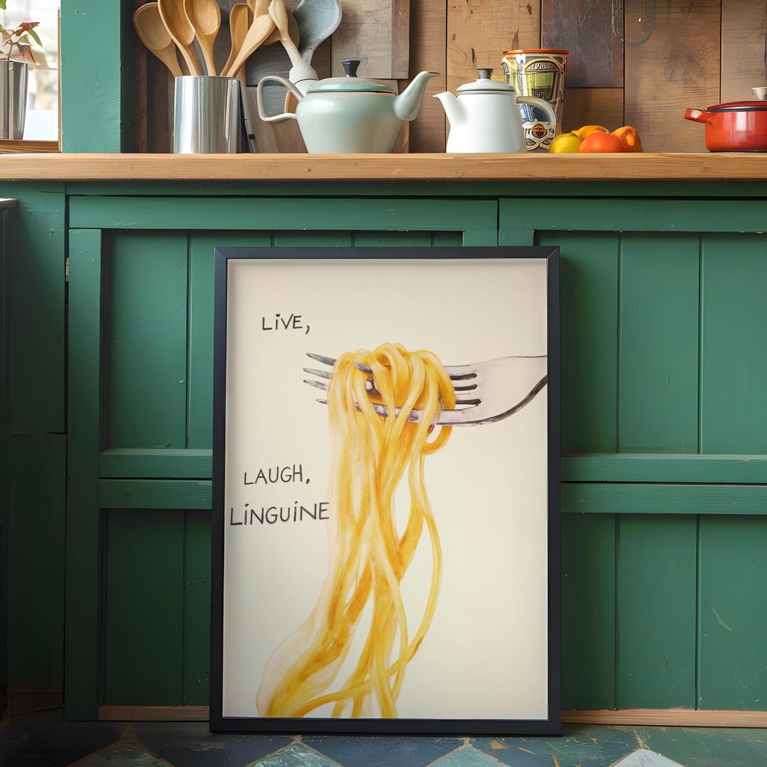 Live Laugh Linguine Noodle Pasta Print, Watercolor Italian Kitchen Food ...