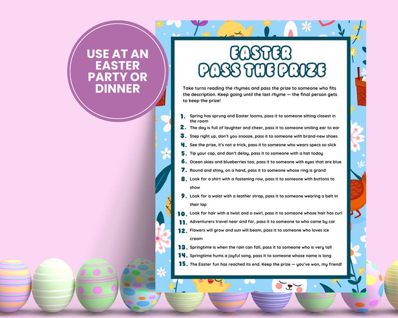 Easter Pass the Prize Game, Printable Easter Pass the Gift Game, Easter ...