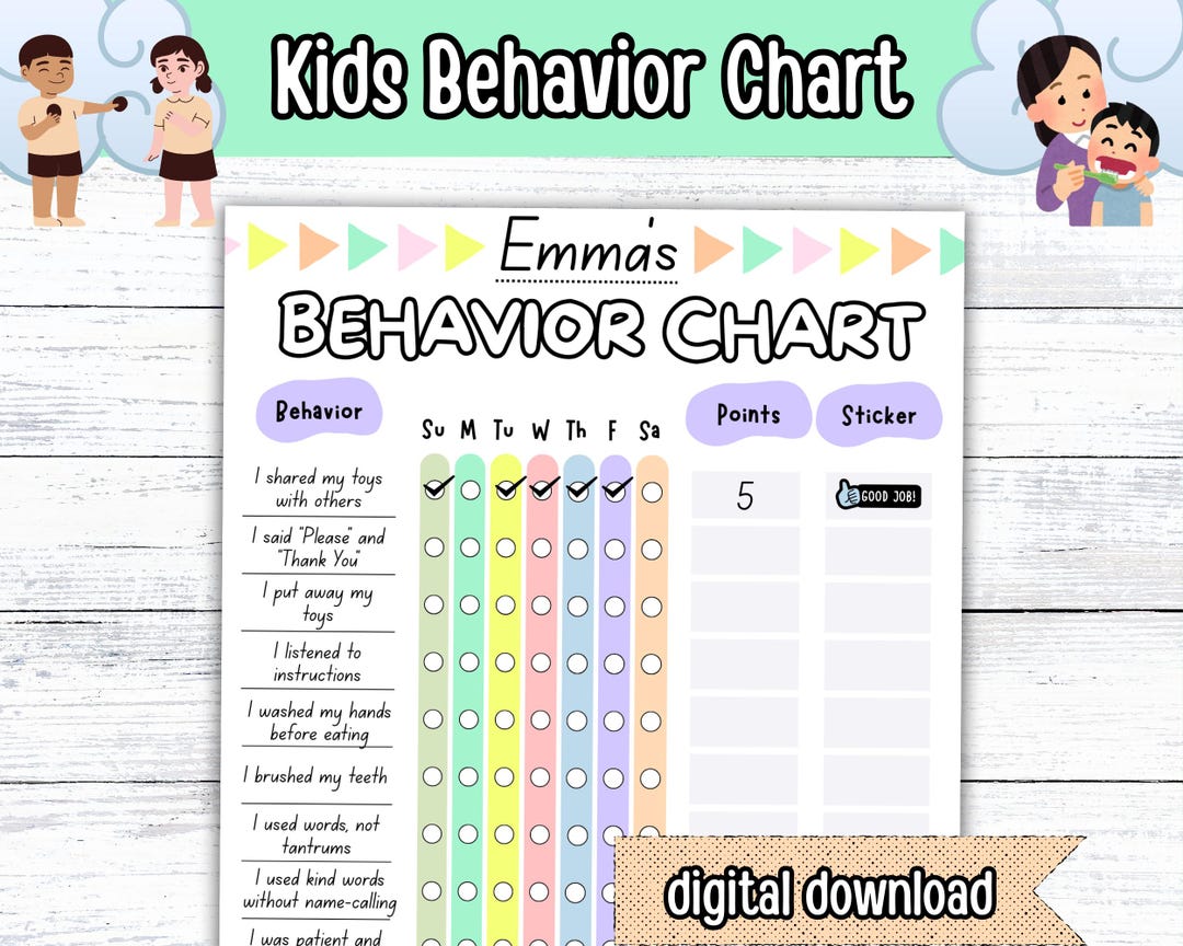 Kids Behavior Chart Printable, Home Behavior Chart, Kids Reward Chart ...