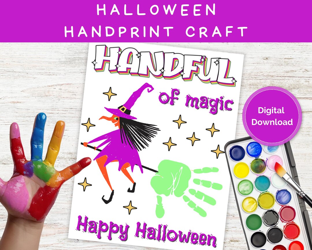 Halloween Handprint Craft Printable, Witch Broom Halloween Handprint ...