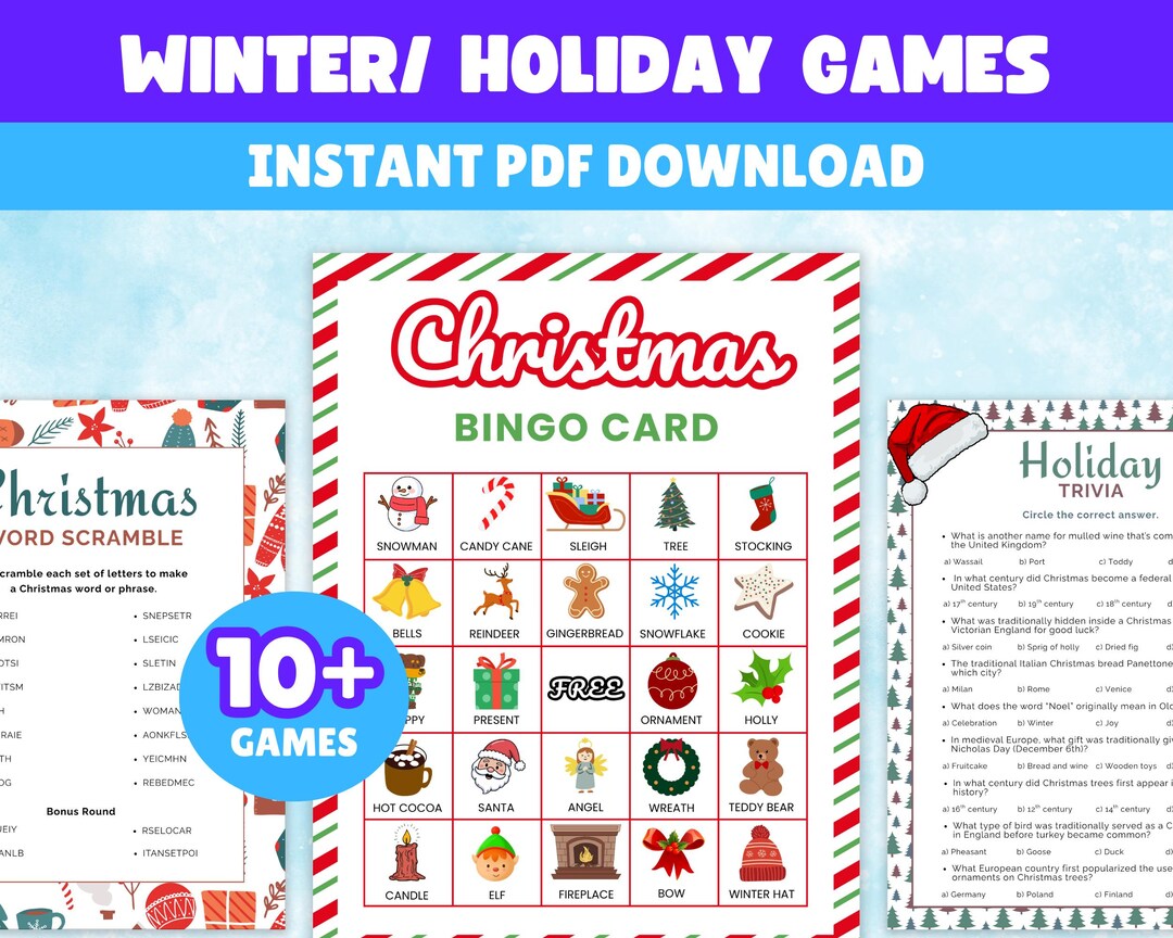 Christmas Games Bundle, 10+ Printable Holiday & Winter Games for Kids ...
