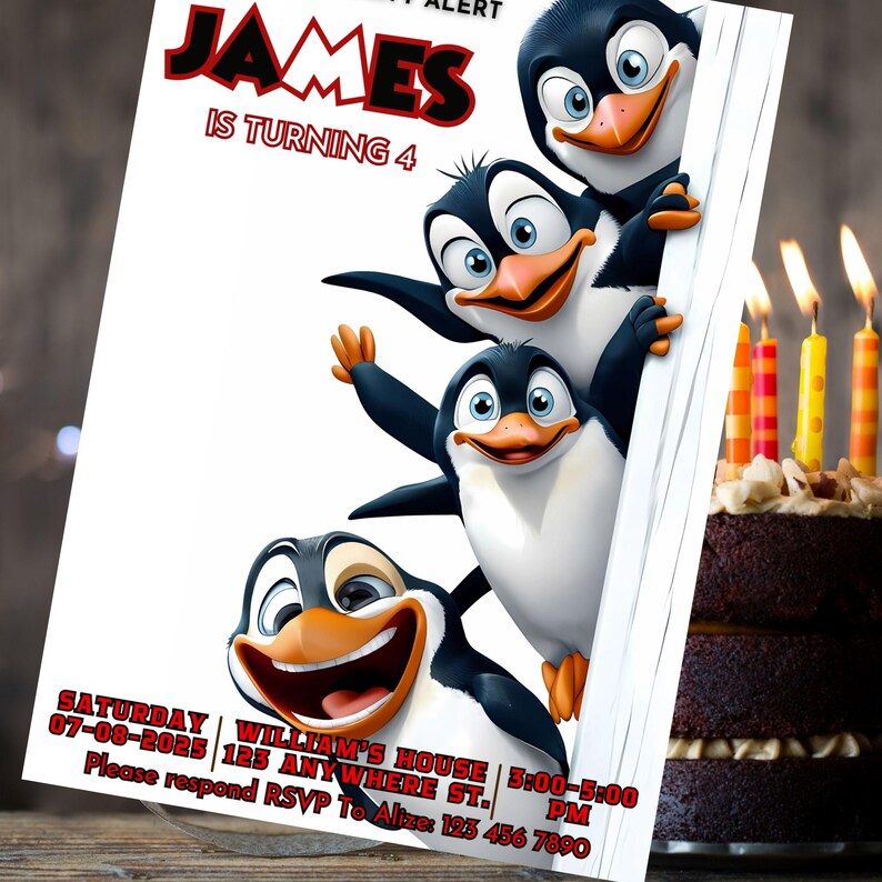 3 Different Design Penguins Birthday Invitation | Digital Template ...