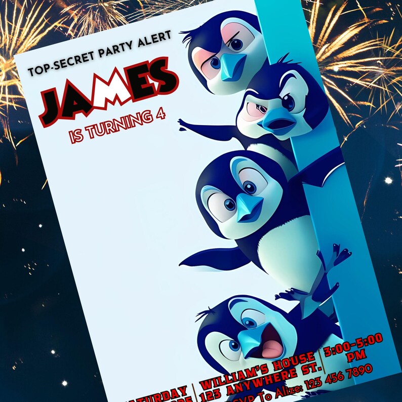 3 Different Design Penguins Birthday Invitation | Digital Template ...