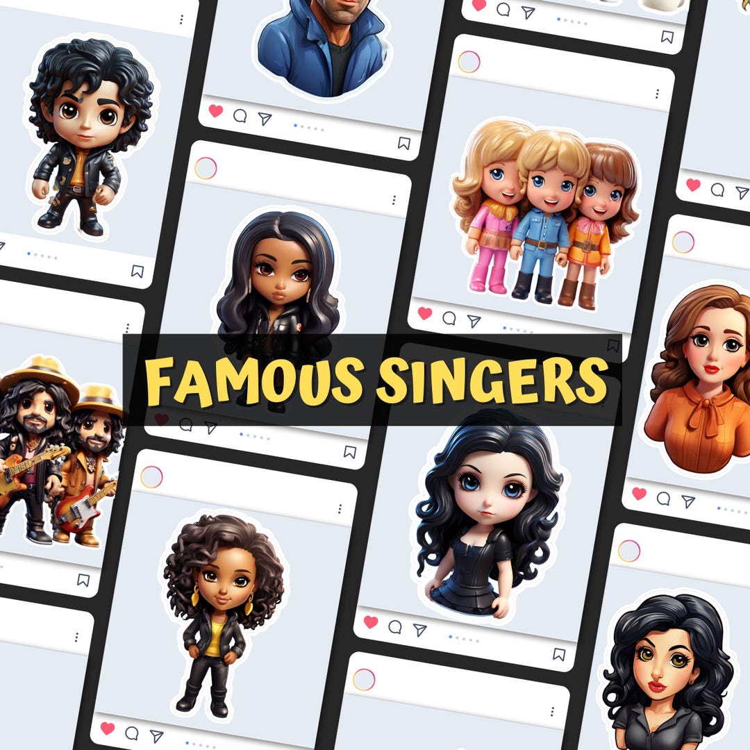 Made AI Cute Cartoon Celebrity Famous Singers Stickers Set of 179 ...