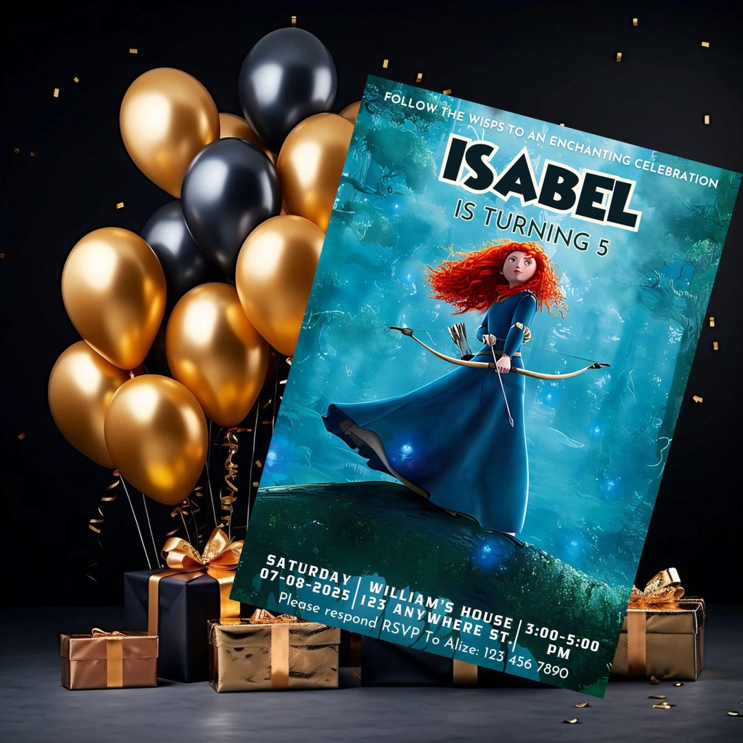 Princess Merida Birthday Invitation Brave Birthday Invite Editable ...