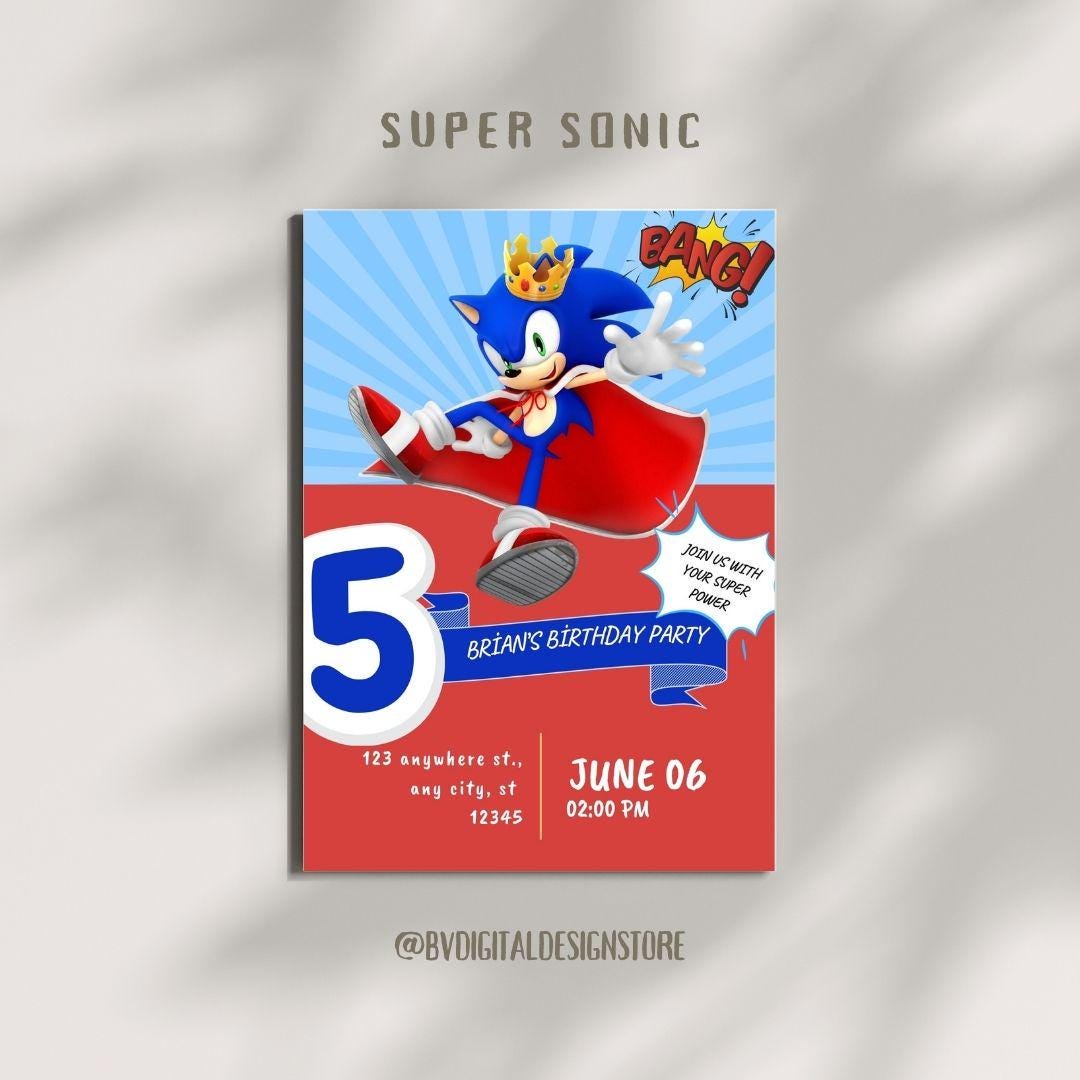 Editable Supersonic Fun Thema Birthday Card, Sonic Speed Invitate Card ...