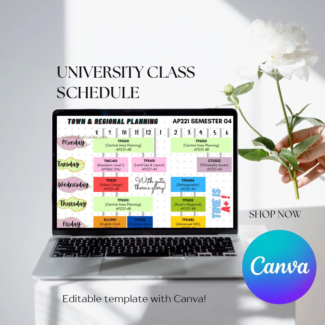 University Class Schedule Template - Etsy