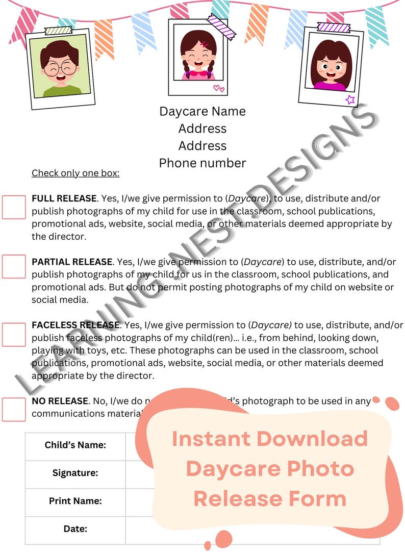 Daycare Photo Release - Etsy