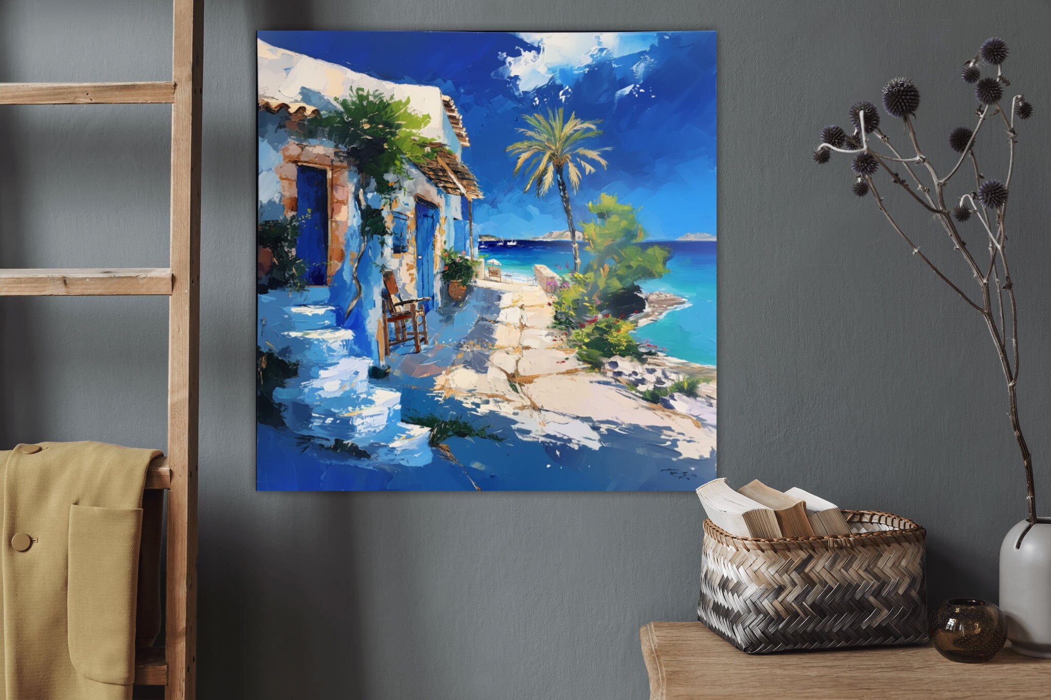 Ibiza Landscape Painting, Mediterranean Style Painting Print, Ibiza ...