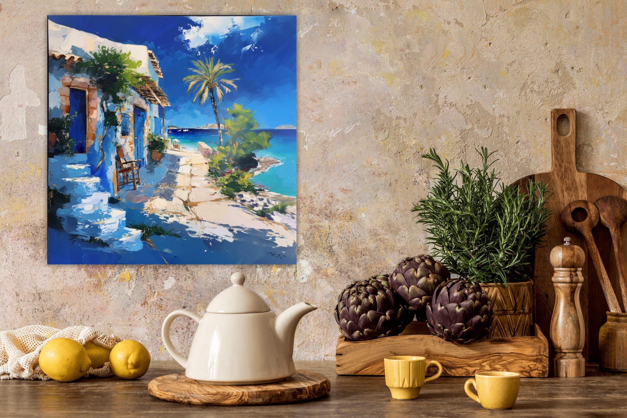 Ibiza Landscape Painting, Mediterranean Style Painting Print, Ibiza ...