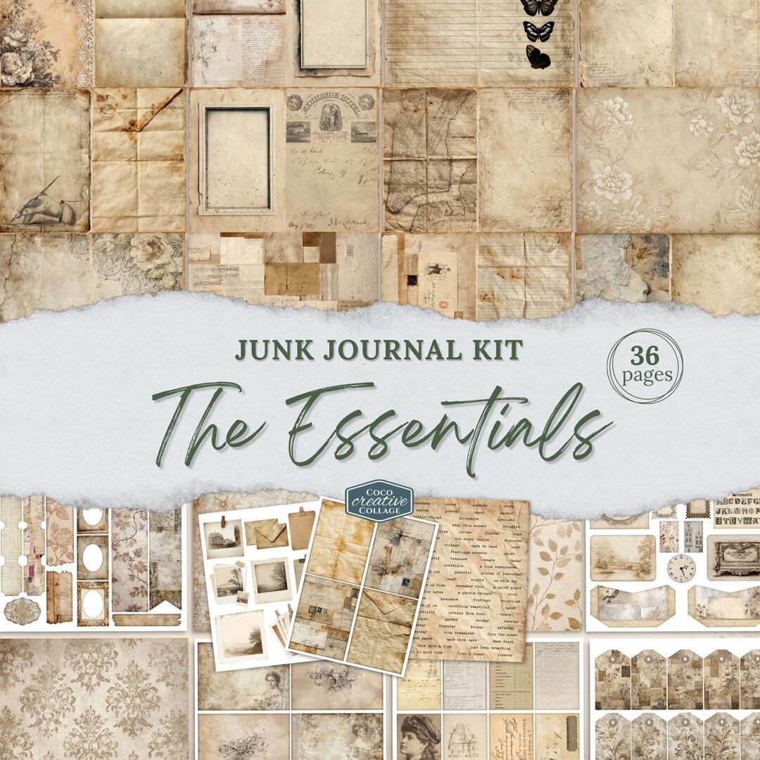 The Essentials Junk Journal Kit | Vintage Neutral Printable Kit | Tags ...