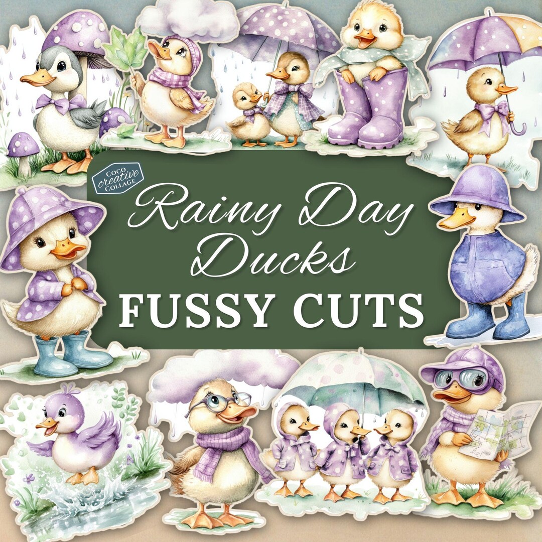 Rainy Day Ducks Fussy Cuts, Printable Ephemera Paper Craft, Adorable ...
