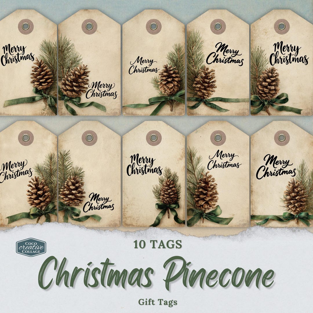 Christmas Pinecone Gift Tags | Vintage Watercolor Holiday | Printable ...