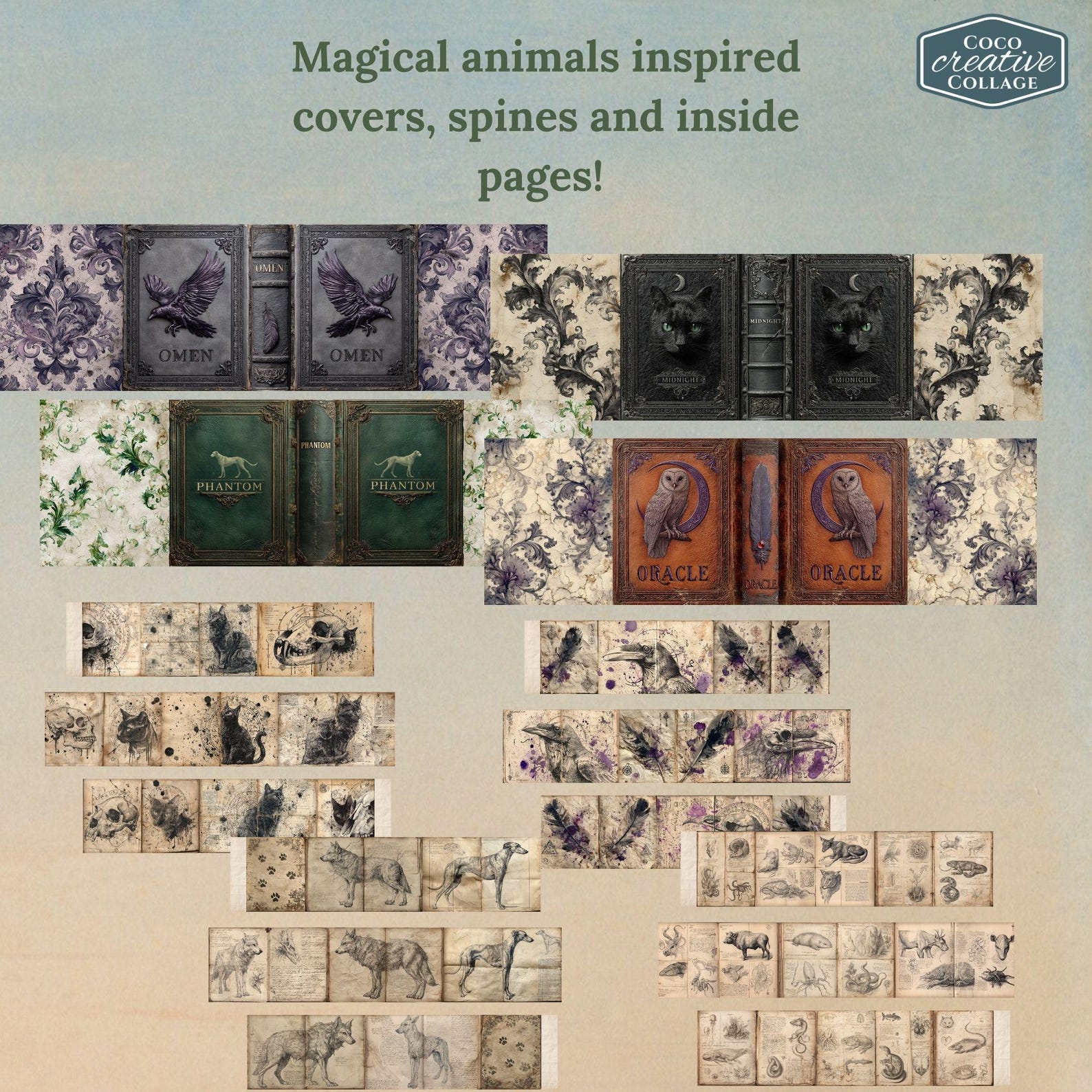 Printable Dollhouse Mini Book, Witch Familiars Junk Journal Miniature ...