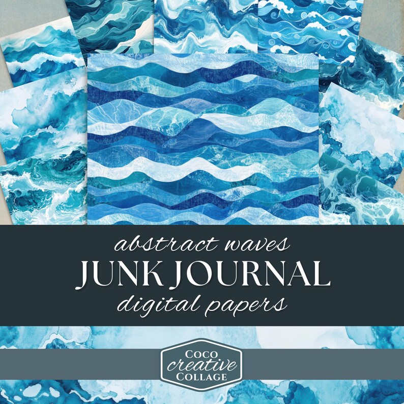 Abstract Waves Digital Papers, 10 Ocean Scrapbook Patterns for Junk ...