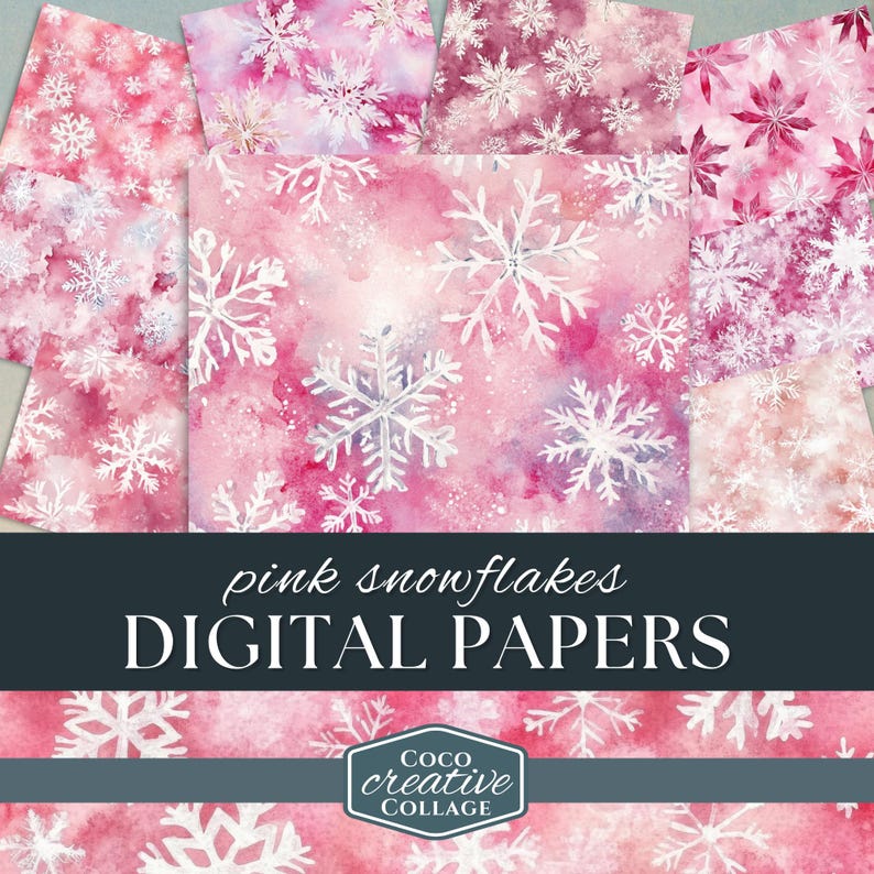 Pink Snowflake Digital Paper Junk Journal Kit, 10 Winter Collage Pages ...