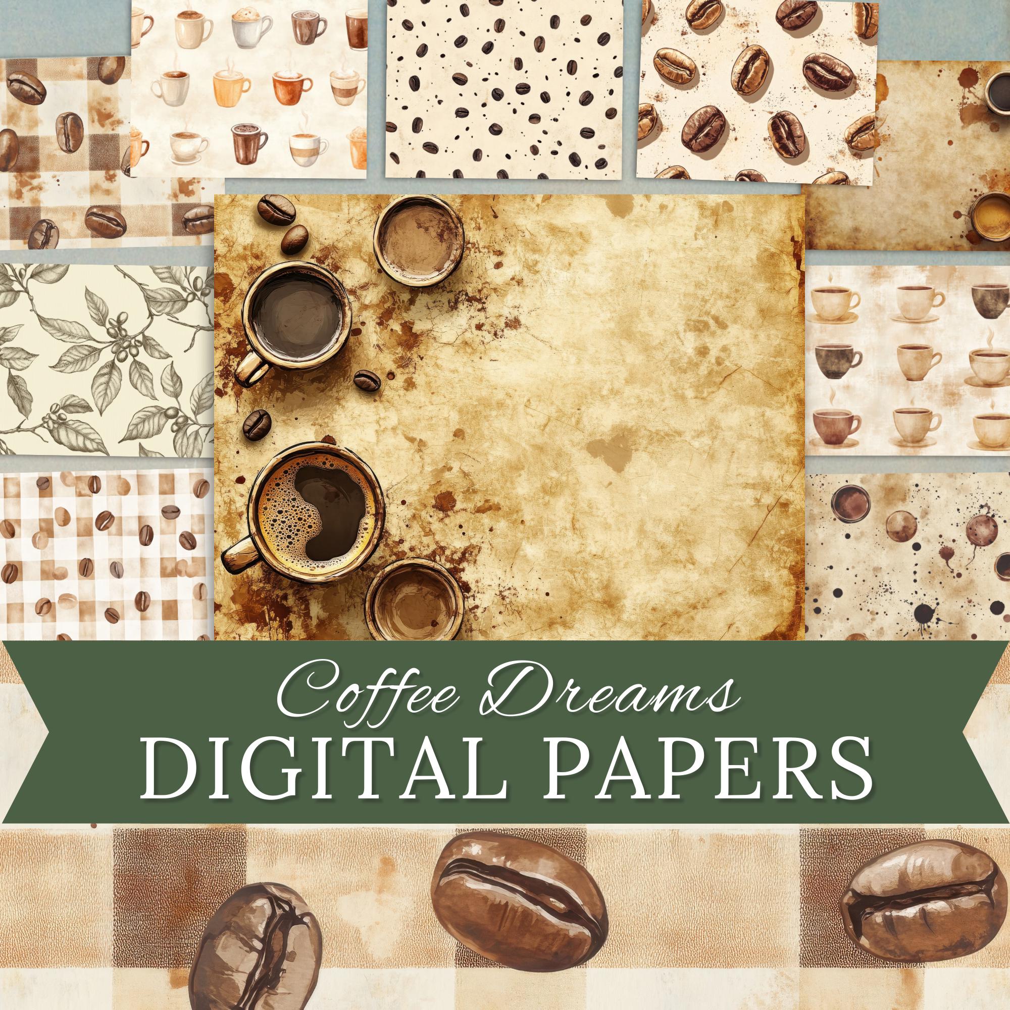 Coffee Themed Digital Papers, 10 Coffee Dreams Junk Journal Pages ...