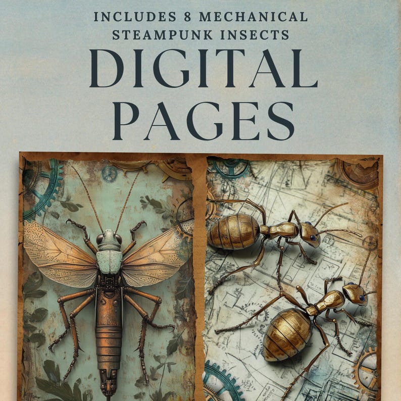 Steampunk Insects Junk Journal Pages, Dragonfly Ephemera, Mechanical ...