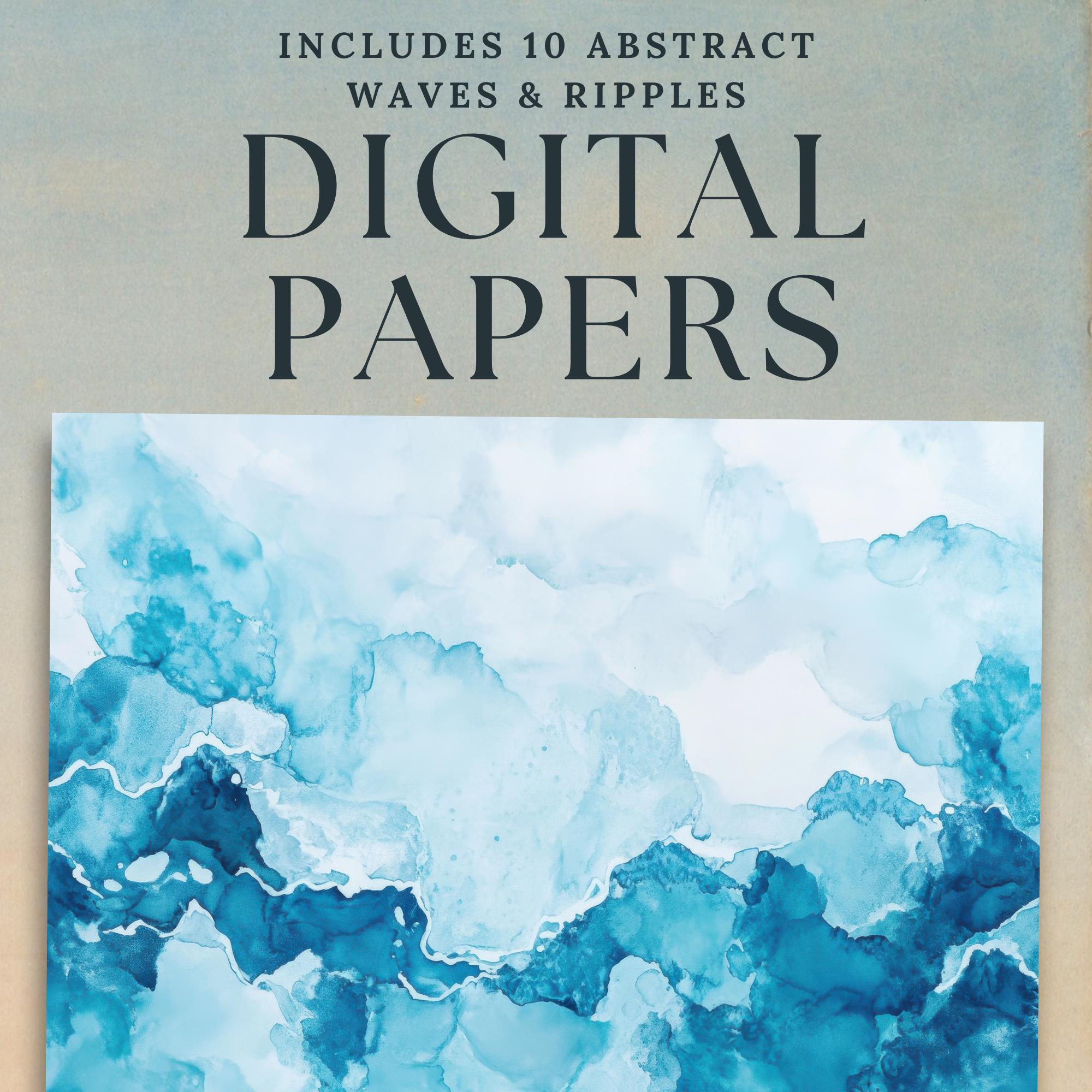 Abstract Waves Digital Papers, 10 Ocean Scrapbook Patterns for Junk ...