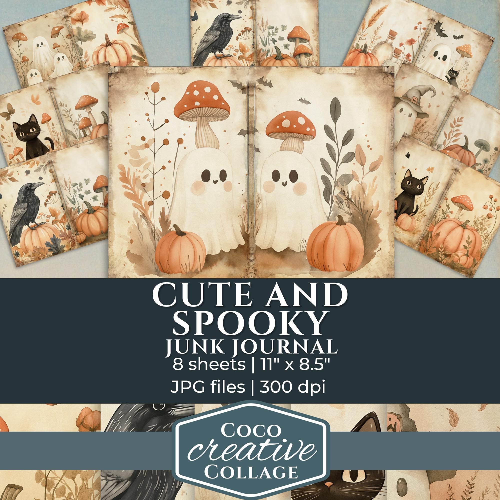 Cute Spooky Junk Journal Pages, Watercolor Halloween Collage (digital ...