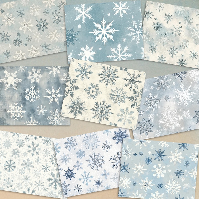Blue & White Snowflake Digital Paper Kit, 10 Winter Season Junk Journal ...