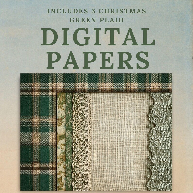 Green Christmas Plaid Digital Paper Pack | 3 Rustic Holiday Tartan ...