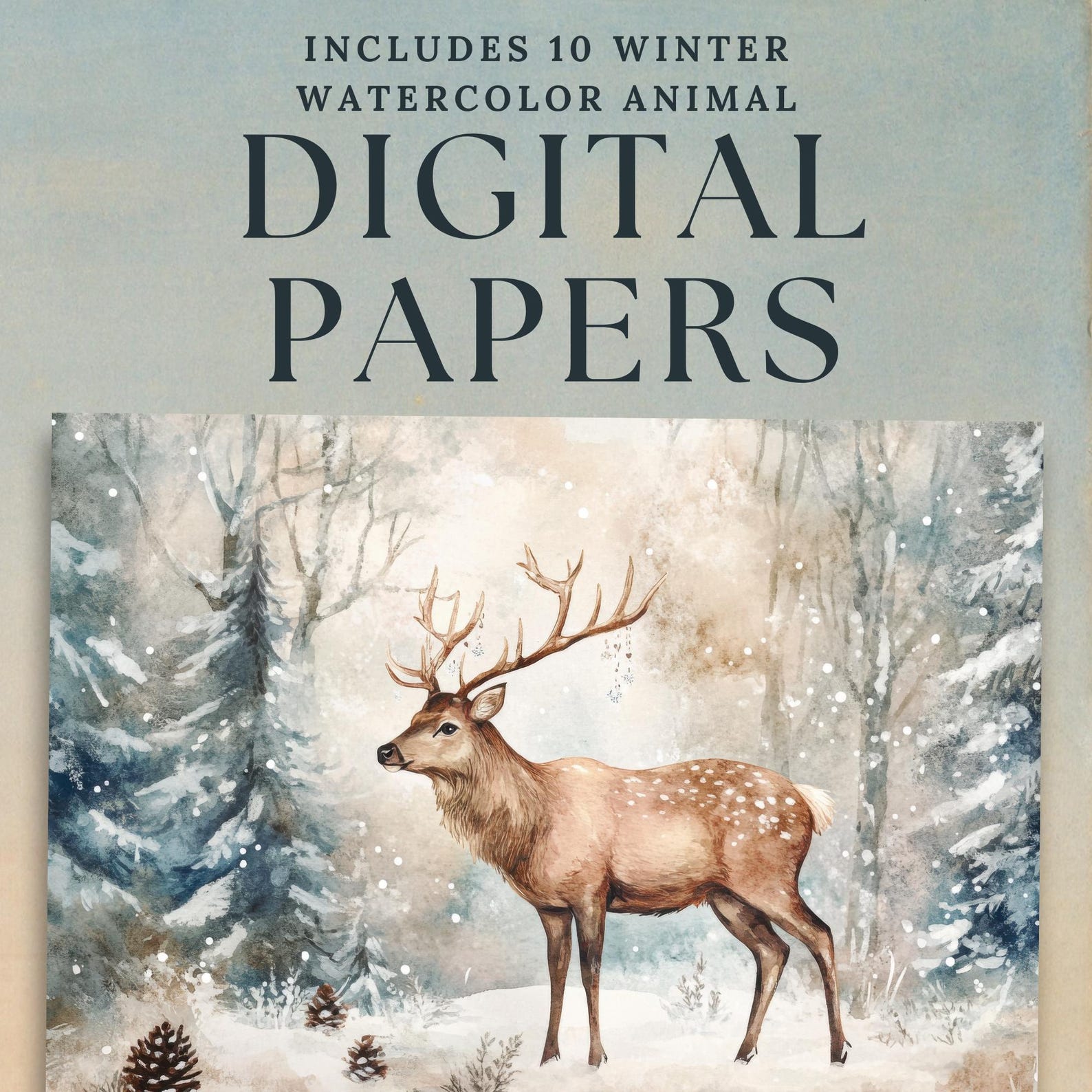 Watercolor Forest Animal Digital Papers Kit, 10 Winter Woodland ...