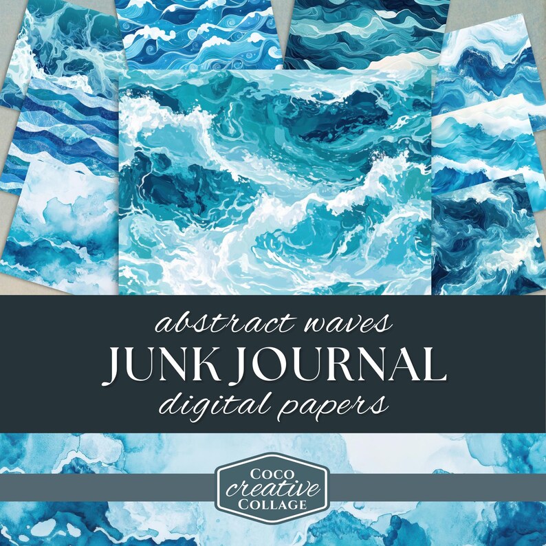 Abstract Waves Digital Papers, 10 Ocean Scrapbook Patterns for Junk ...