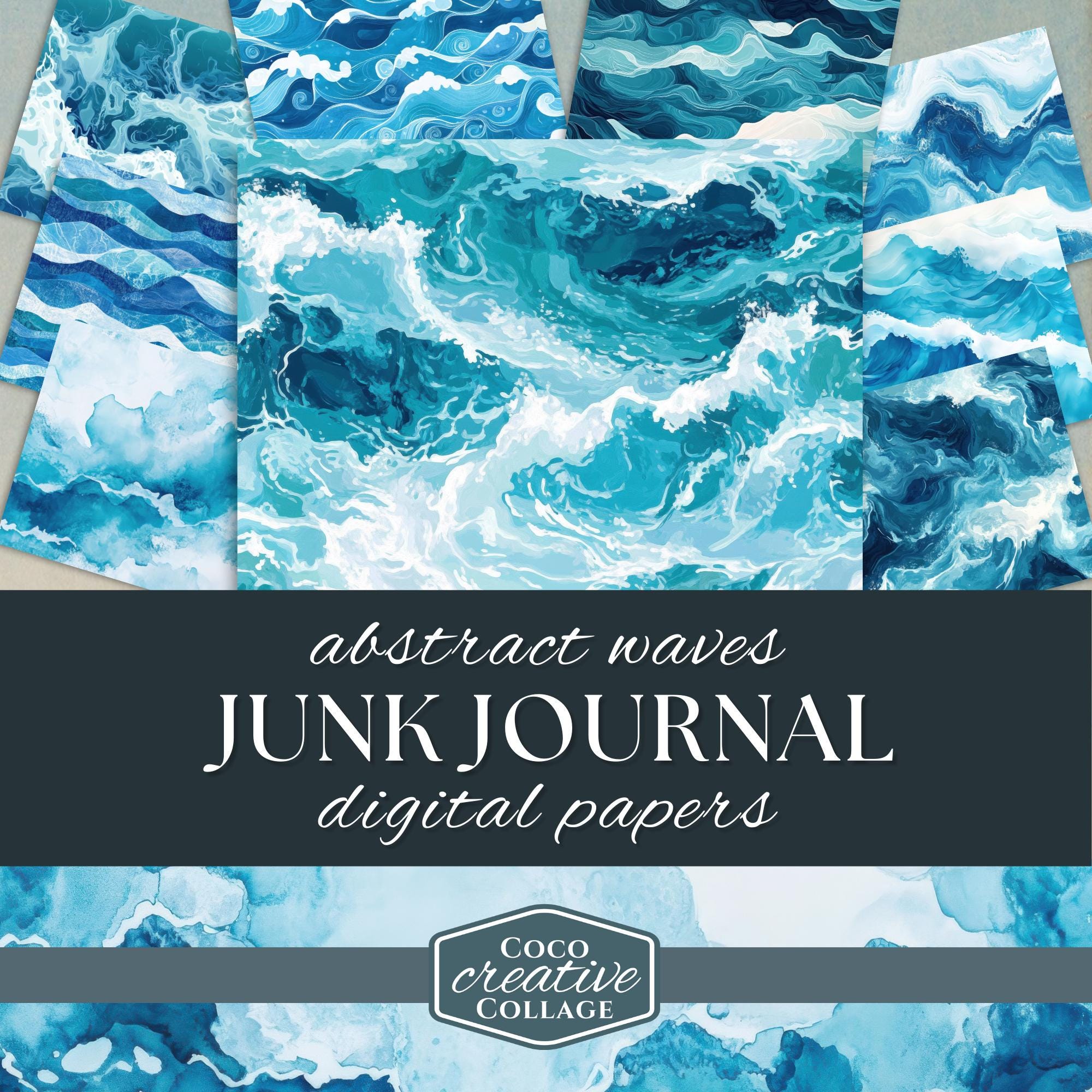 Abstract Waves Digital Papers, 10 Ocean Scrapbook Patterns for Junk ...