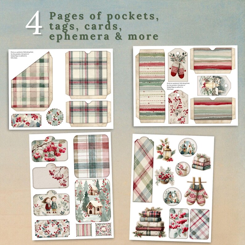 Snowberry Cottage Winter Junk Journal Folio, Christmas Plaid Trifold ...