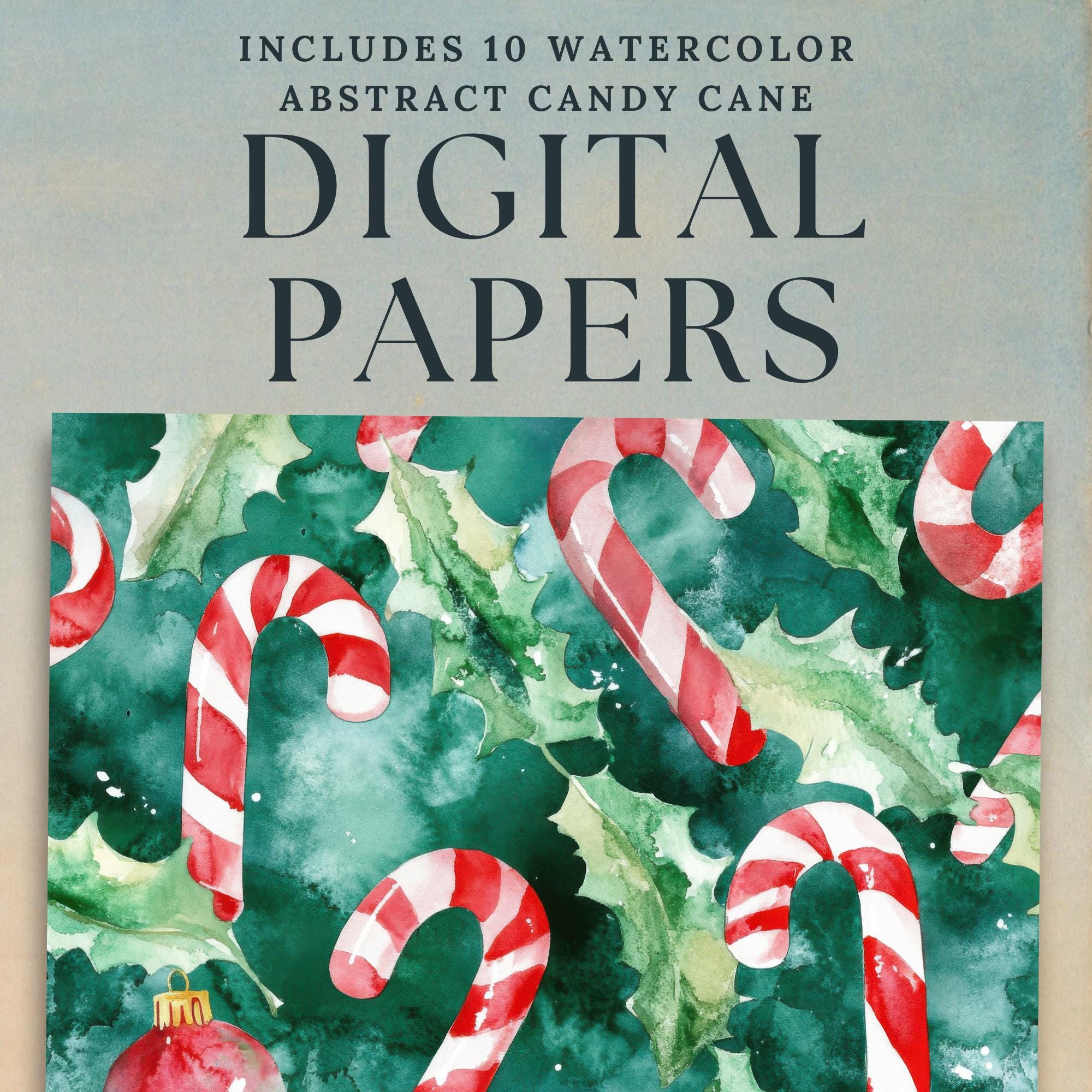 Candy Canes Digital Paper Junk Journal Kit, 10 Abstract Winter Collage ...