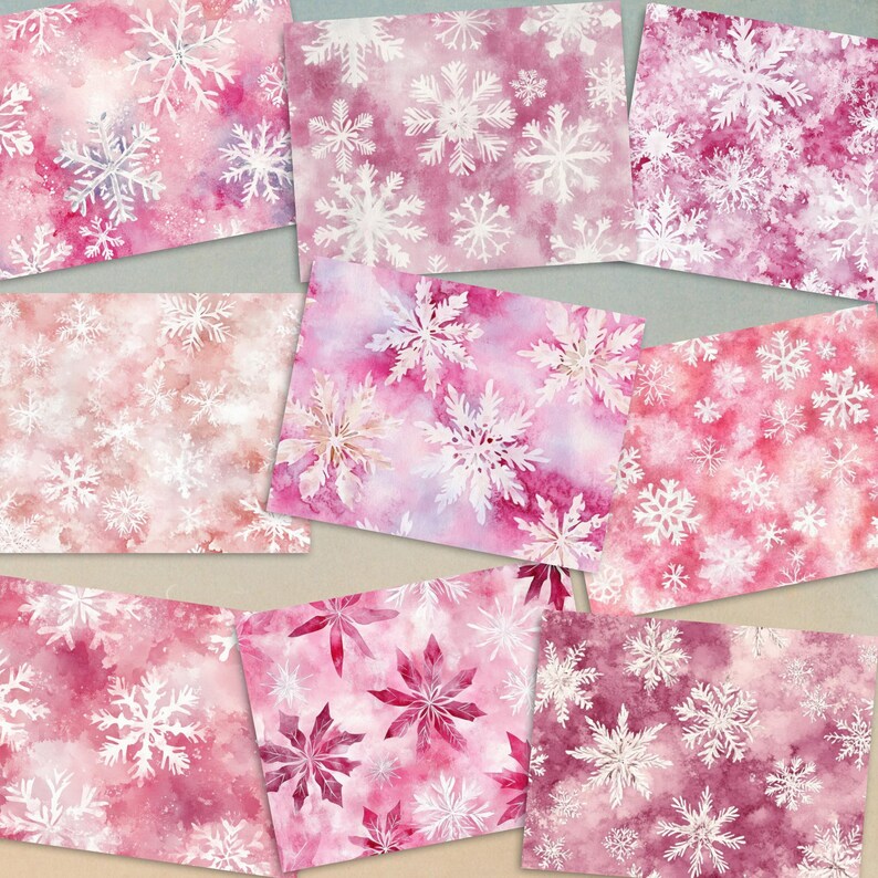 Pink Snowflake Digital Paper Junk Journal Kit, 10 Winter Collage Pages ...